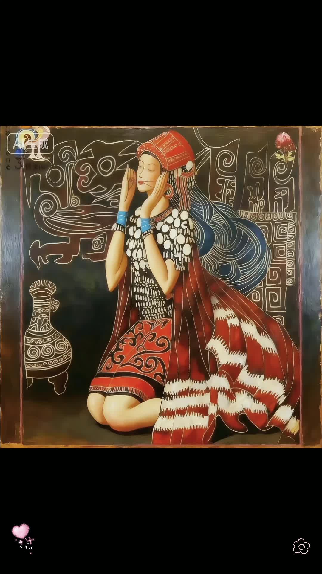 ...提升编辑原版视频作品(14952),云南少数民族姑娘服饰扎染画动画#...