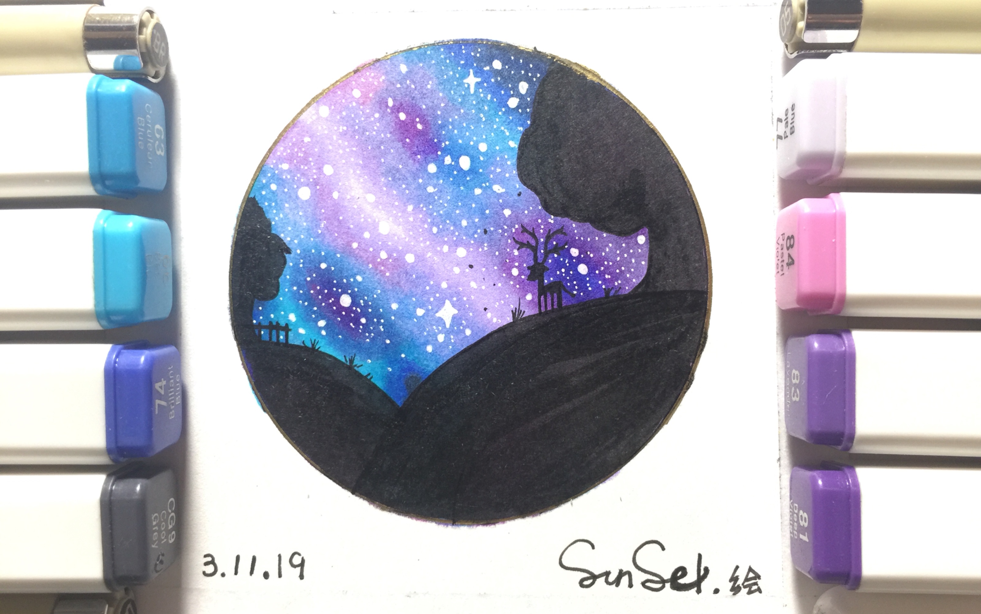【马克笔手绘·星空教程】教你用8支国产TOUCH画一片星空