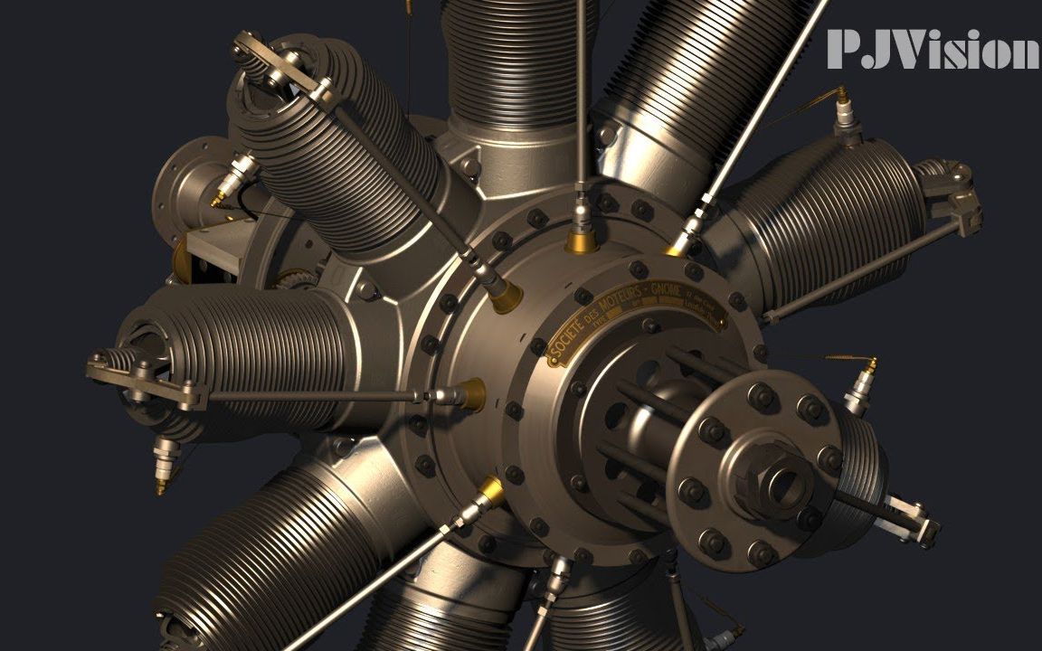 一战旋转式飞机活塞引擎 Gnome9B的组装与演示动画【多P】