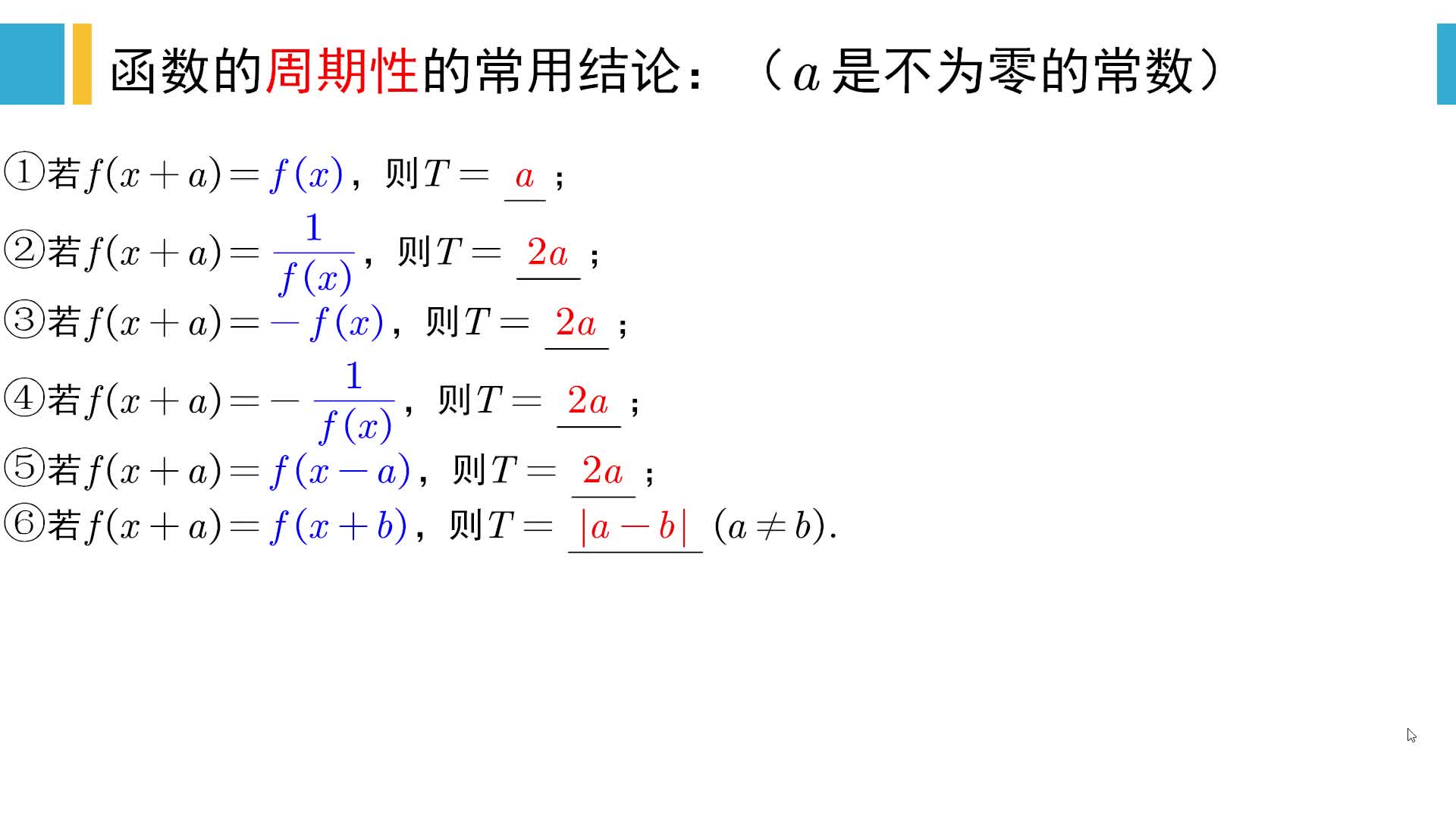 函数的奇偶性、周期性与对称性的常用结论