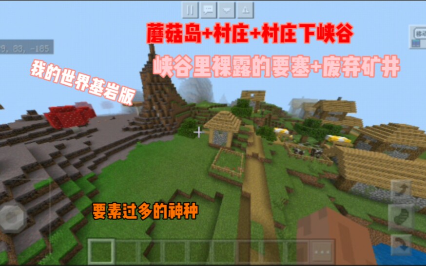 ...村庄下峡谷,峡谷里裸露的要塞+废弃矿井。我的世界基岩版种子推荐。