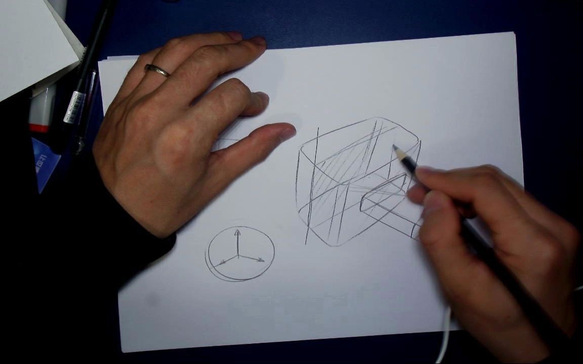 【5】工业设计手绘基础课程-结构素描演示(绘制小飞机)