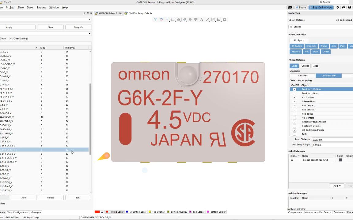 【封装库简介】17. 欧姆龙(OMERON)继电器PCB封装库