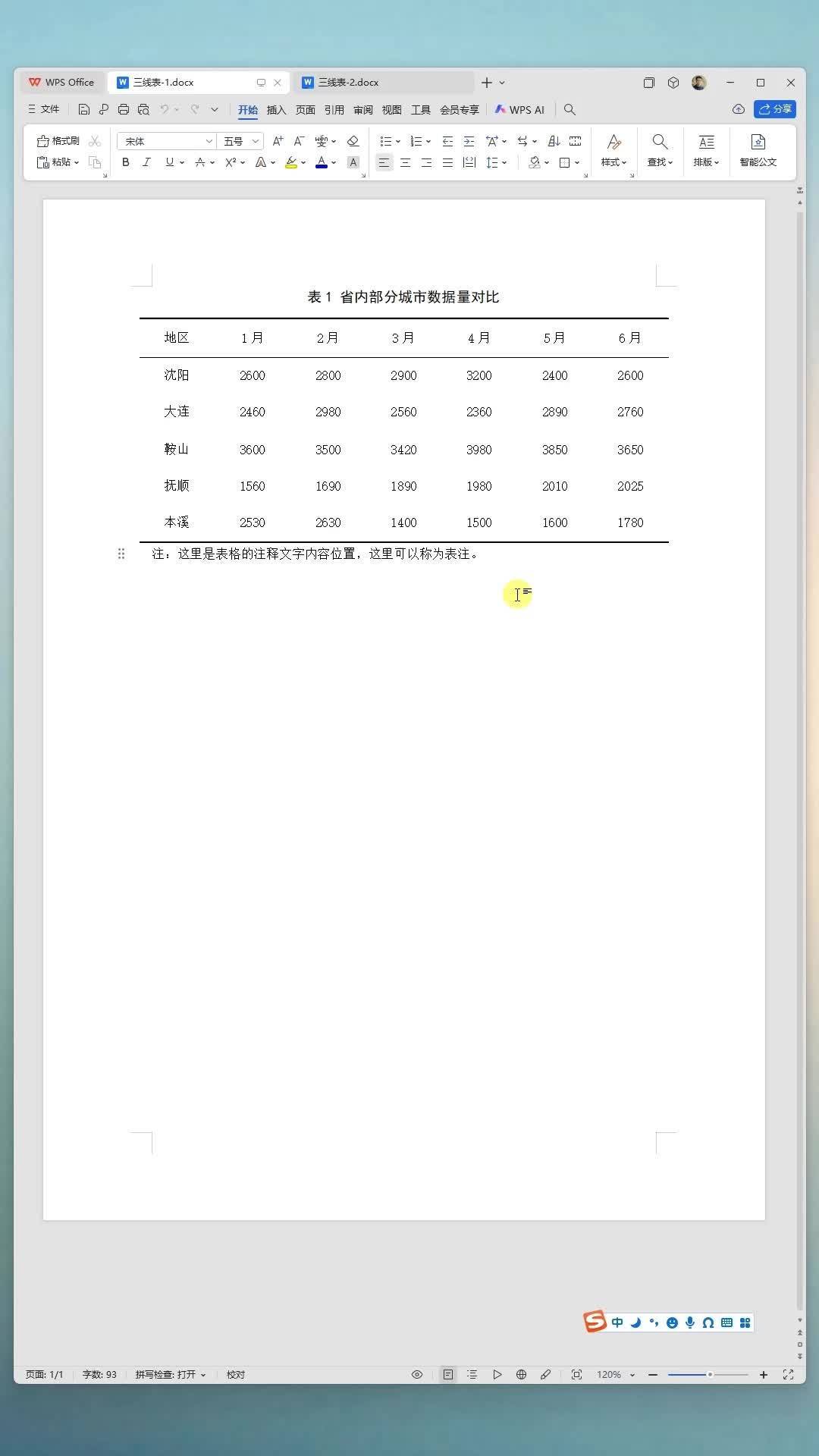 WPS如何排版制作三线表?