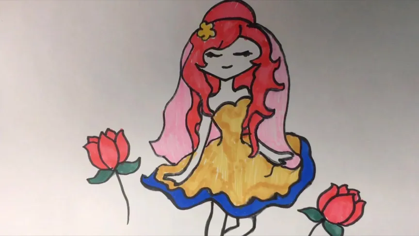美术绘画教程,动漫卡通形象画,春暖花开优雅的美少女
