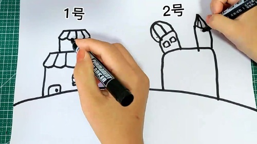 和妹妹一起画房子儿童画,房子简笔画,儿童画亲子画,创意美术画