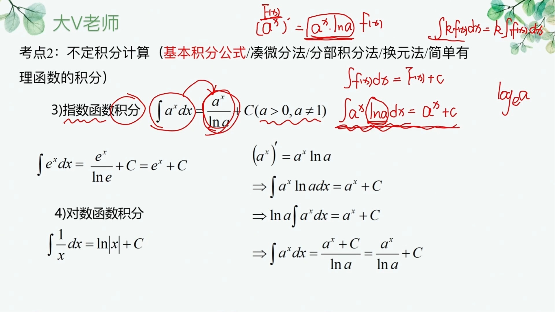 指数函数和对数函数不定积分基本积分公式