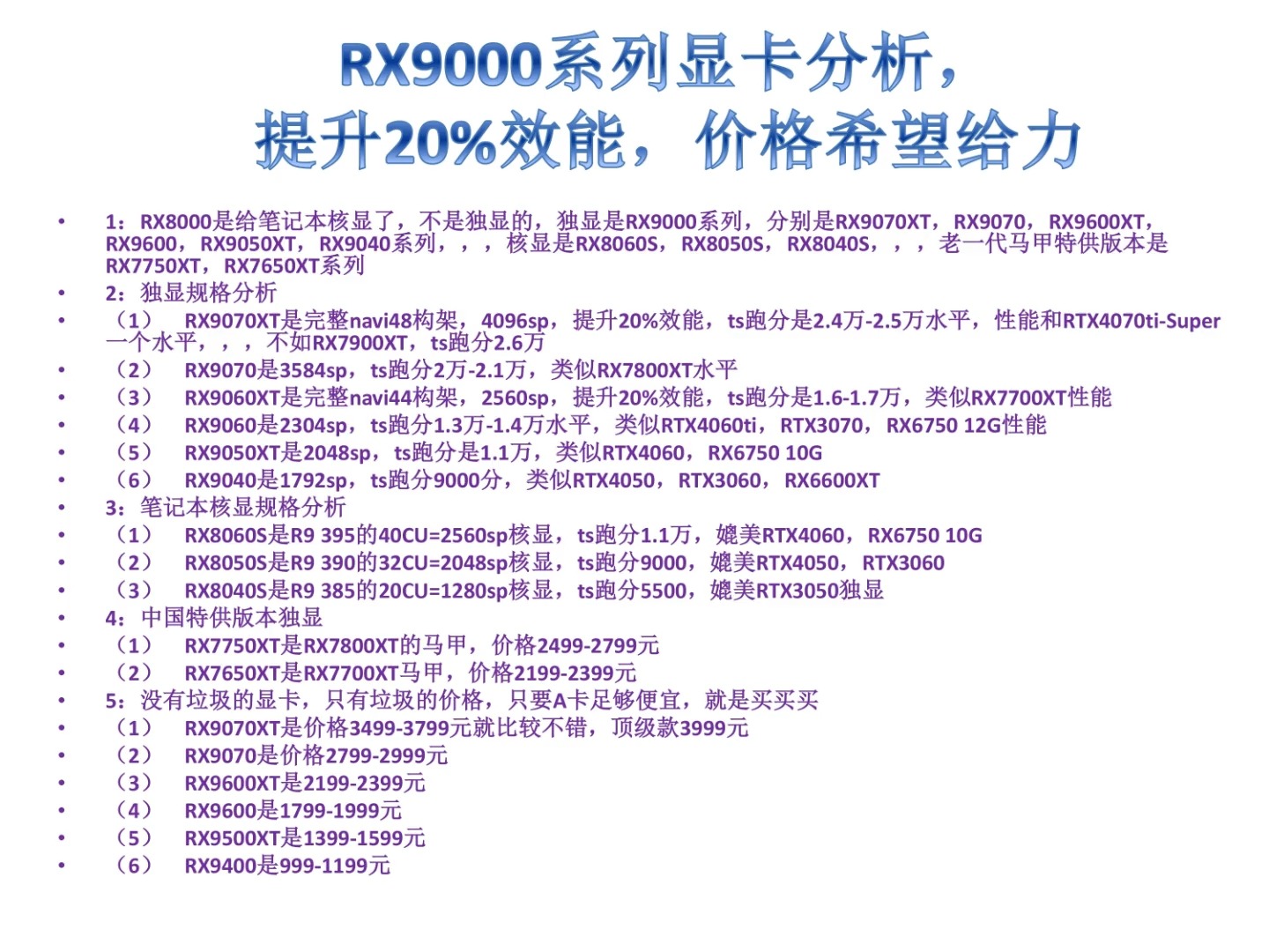 RX9000系列显卡分析,提升20%效能,价格希望给力