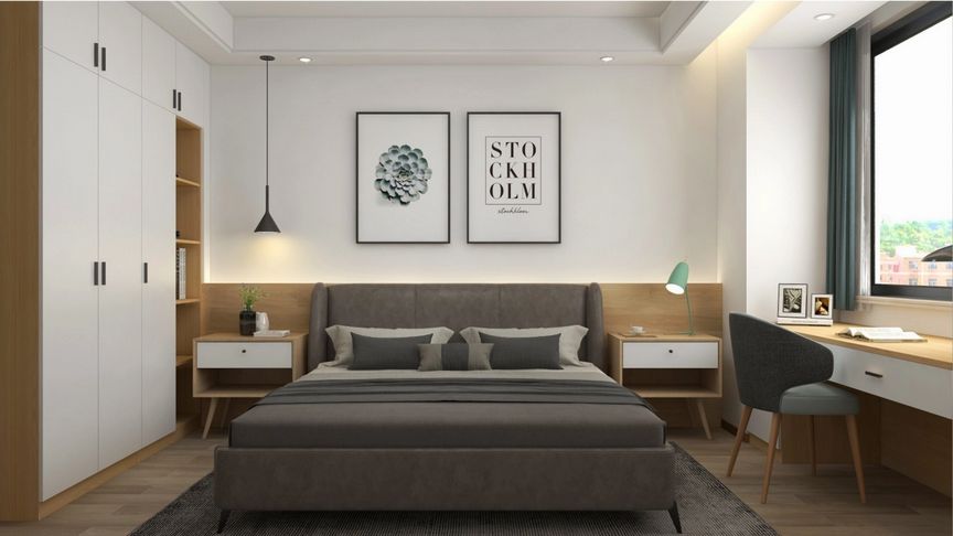 简约的卧室装修看起来很精致跟舒适,装修成这样感觉温馨实用!