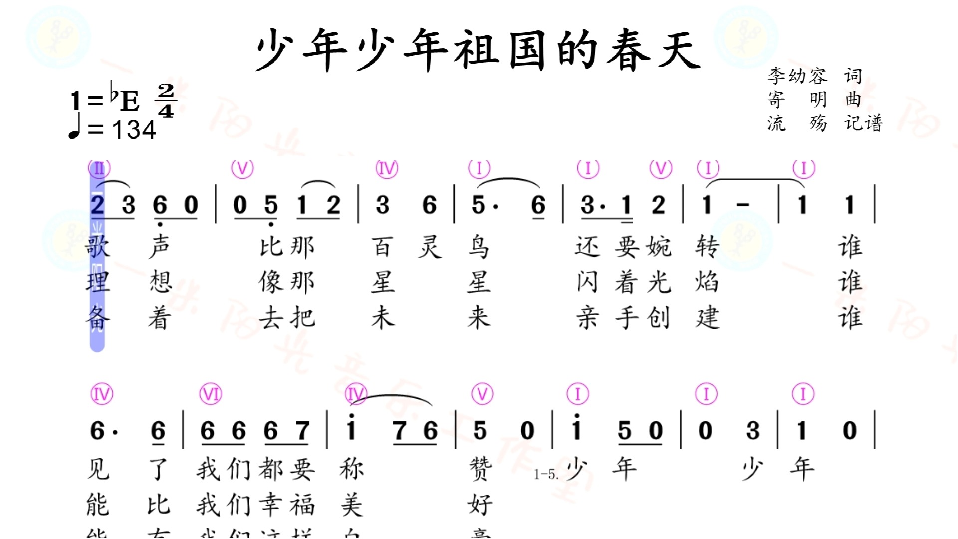 少年少年祖国的春天——(有旋律)动态简谱