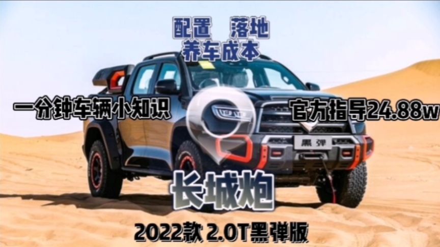 配置 落地 用车成本,长城炮 2022款 2.0T黑弹版,车辆小知识