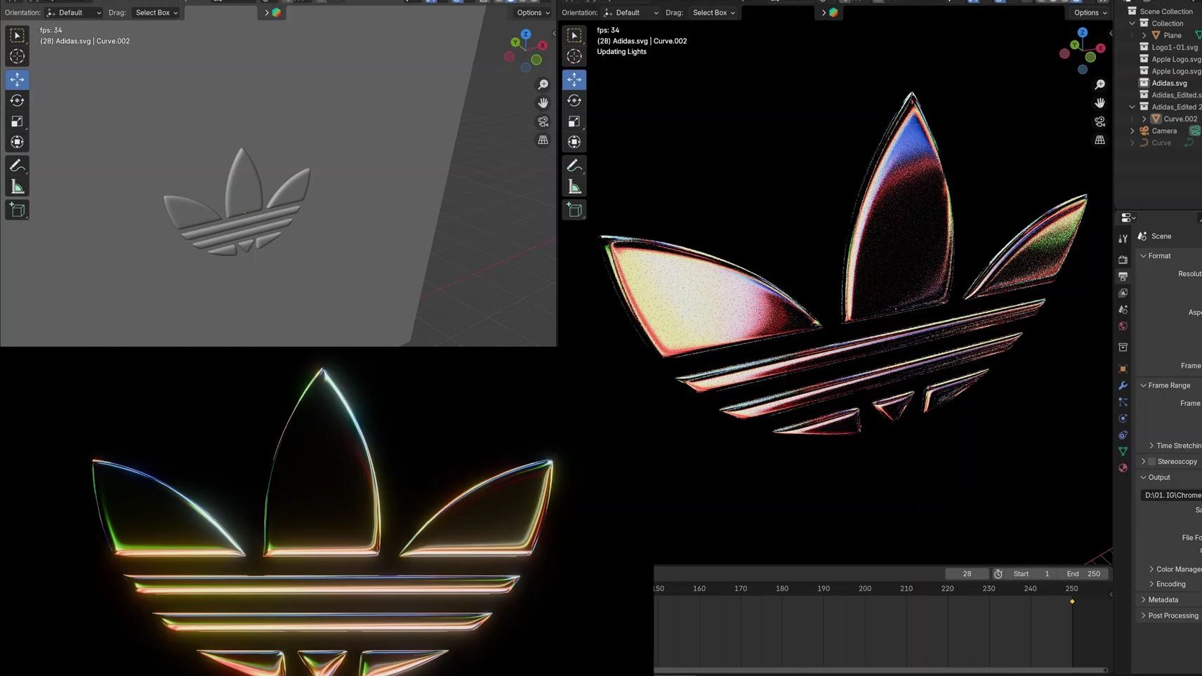 五分钟!如何在Blender 快速制作闪亮的彩虹色泽的 Logo