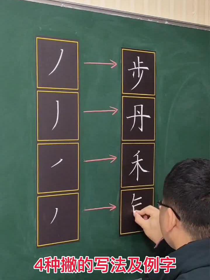 ...撇的写法及例字应用粉笔字粉笔字教师板书教师考编练字硬笔书法楷书