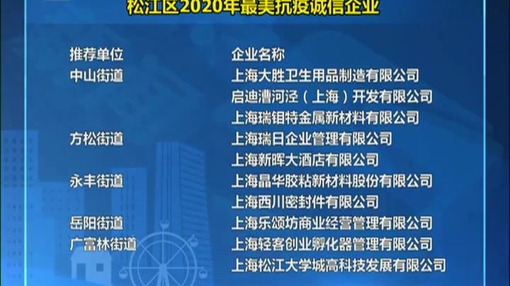松江区2020年最美抗疫诚信企业