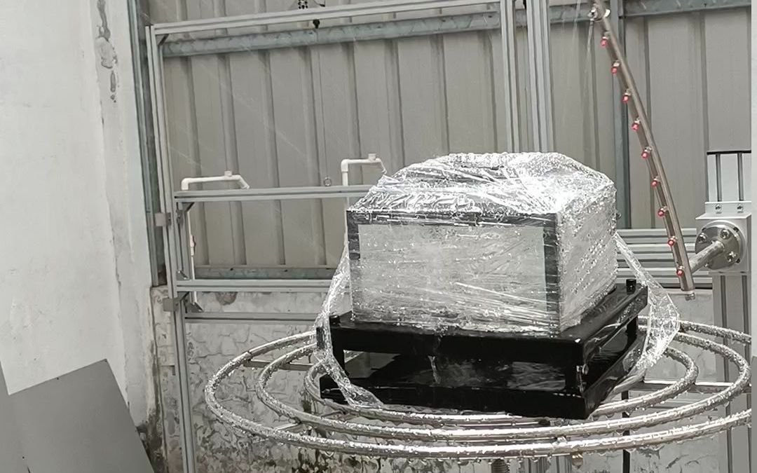 IPX3淋雨试验机 喷水视频 摆管淋雨测试机 实物检测视频介绍 角度动作