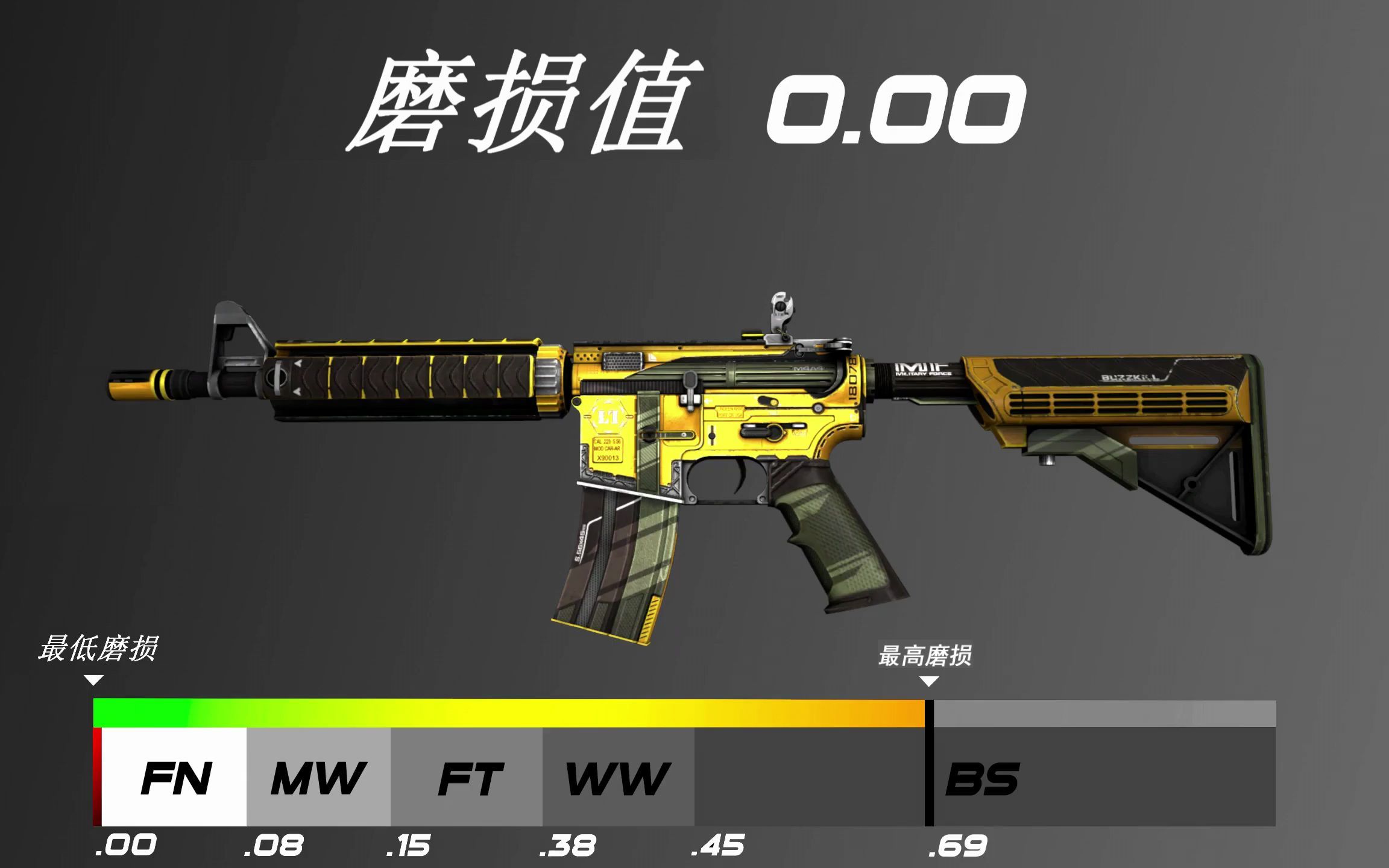 【CSGO】M4A4 | 喧嚣杀戮 全磨损进度条~最搭配燃料喷射器的M4...