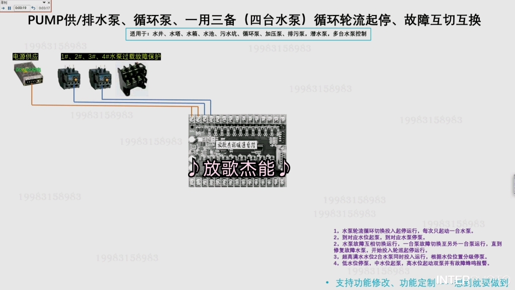 4台水泵自动供水排水轮巡互备互投,四台水泵一用三备控制,四泵轮流...