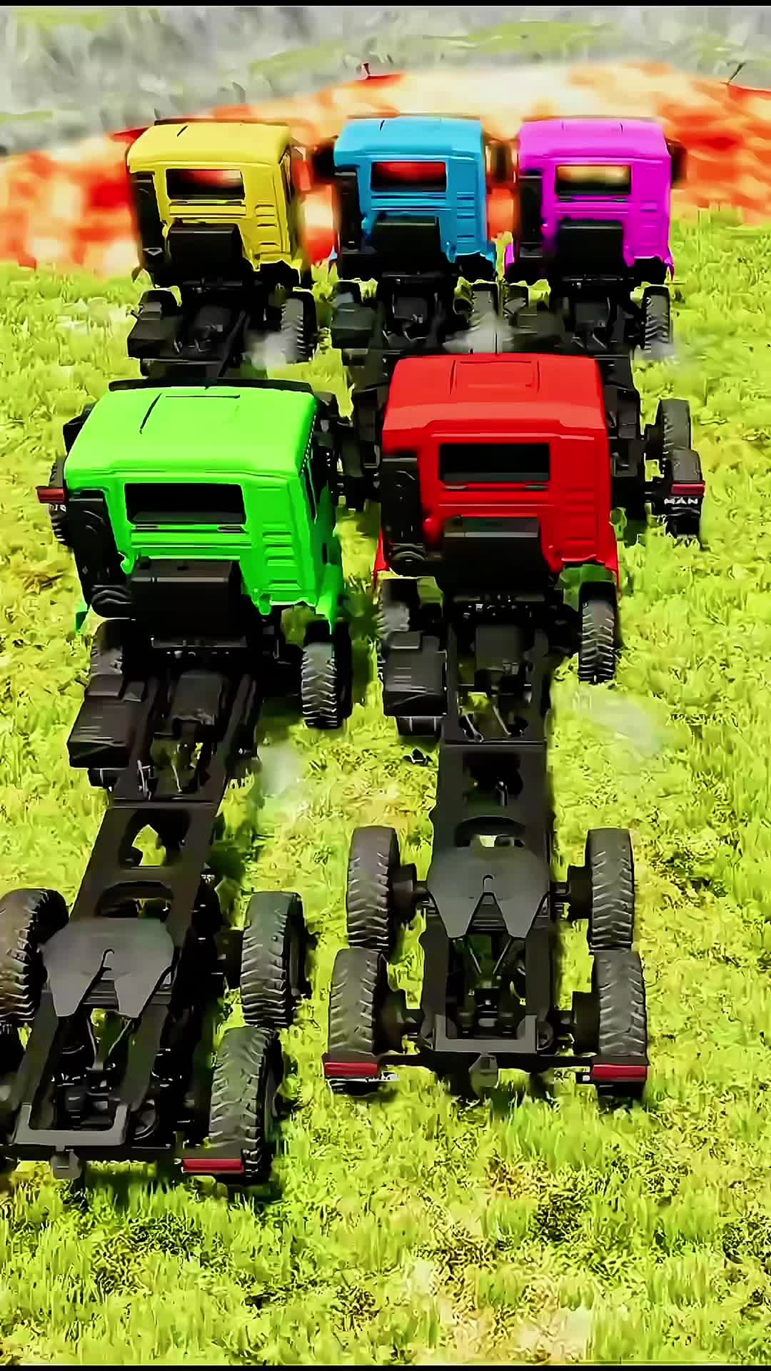 汽车大闯关 五彩的大卡车去挑战火山关卡 #卡车 #汽车快乐向前冲 #...