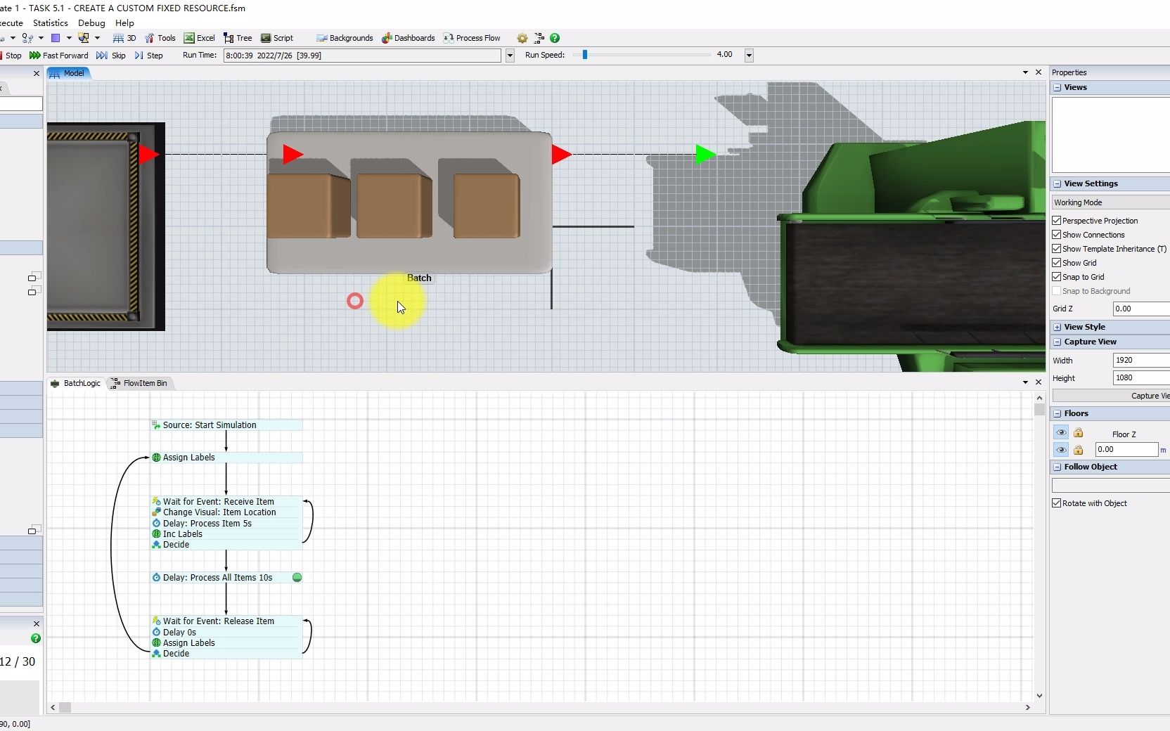Flexsim PF教程-使用PF创建自定义逻辑-05编写代码设置临时实体坐标