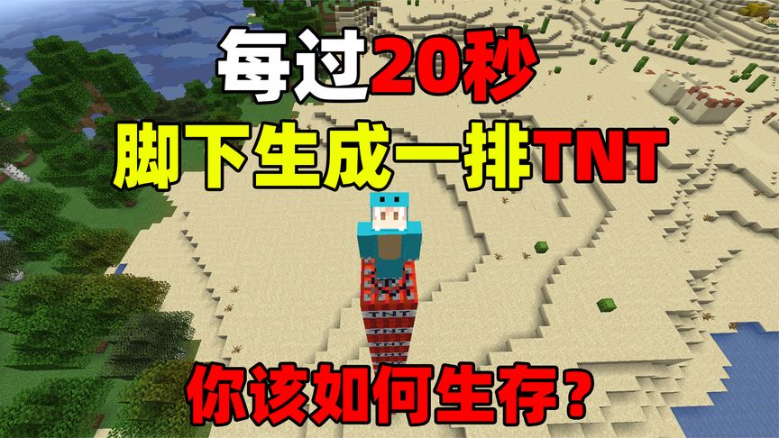 每过20秒脚下生成一排TNT!你该如何生存?#我的世界趣味生存