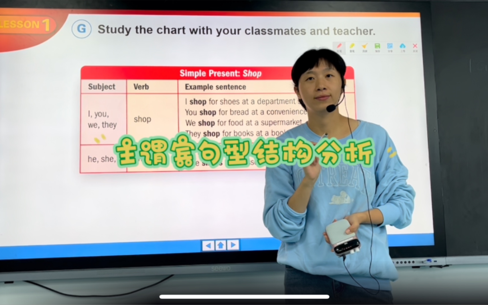 新模式英语1课堂教学Unit1 Lesson 1 G语法:一般现在时～主谓宾句型...