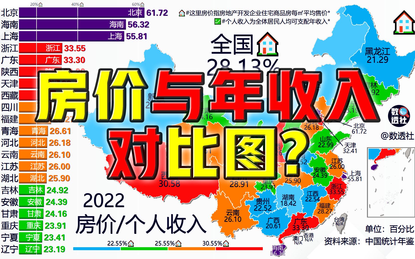去哪里买房和定居?请看这张图~(计算公式:房价÷收入×100%)