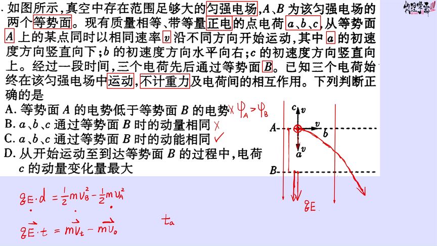【高考物理母题924】电场+一般运动+动能定理+动量定理