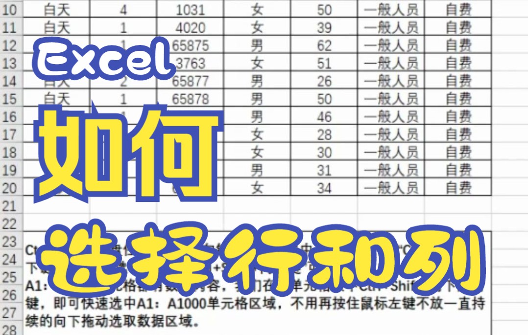 Excel快捷键选择整行整列