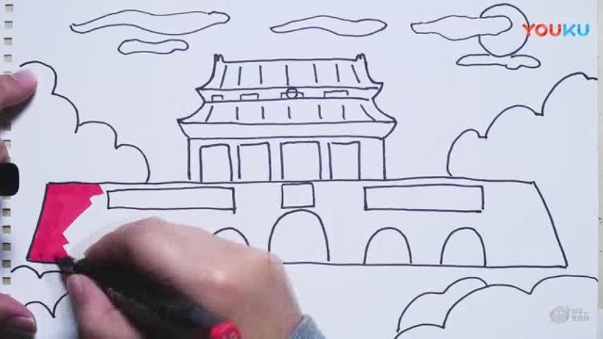 神笔简笔画美丽中国之我爱北京天安门,儿童绘画早教场景教程大全
