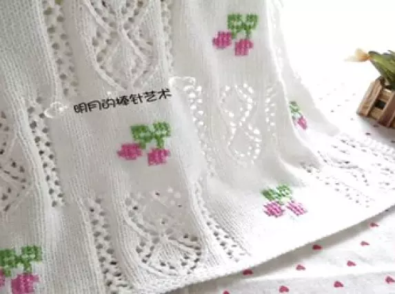 明月的棒针艺术 童趣小樱桃婴儿毯子 第一集 绣花反面没线头演示 零...