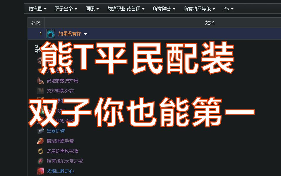 熊T平民配装冲榜,双子你也能国服第一,魔兽世界 怀旧服 德鲁伊 安其拉...