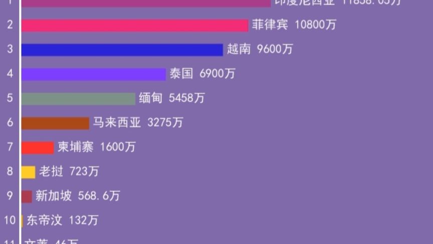 东南亚11国人口排名印度尼西亚 菲律宾 越南 泰国 缅甸 马来西亚