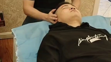 ...头疗点印堂,开天门,推坎宫。点按神庭至百会穴风池穴舒缓放松推拿...