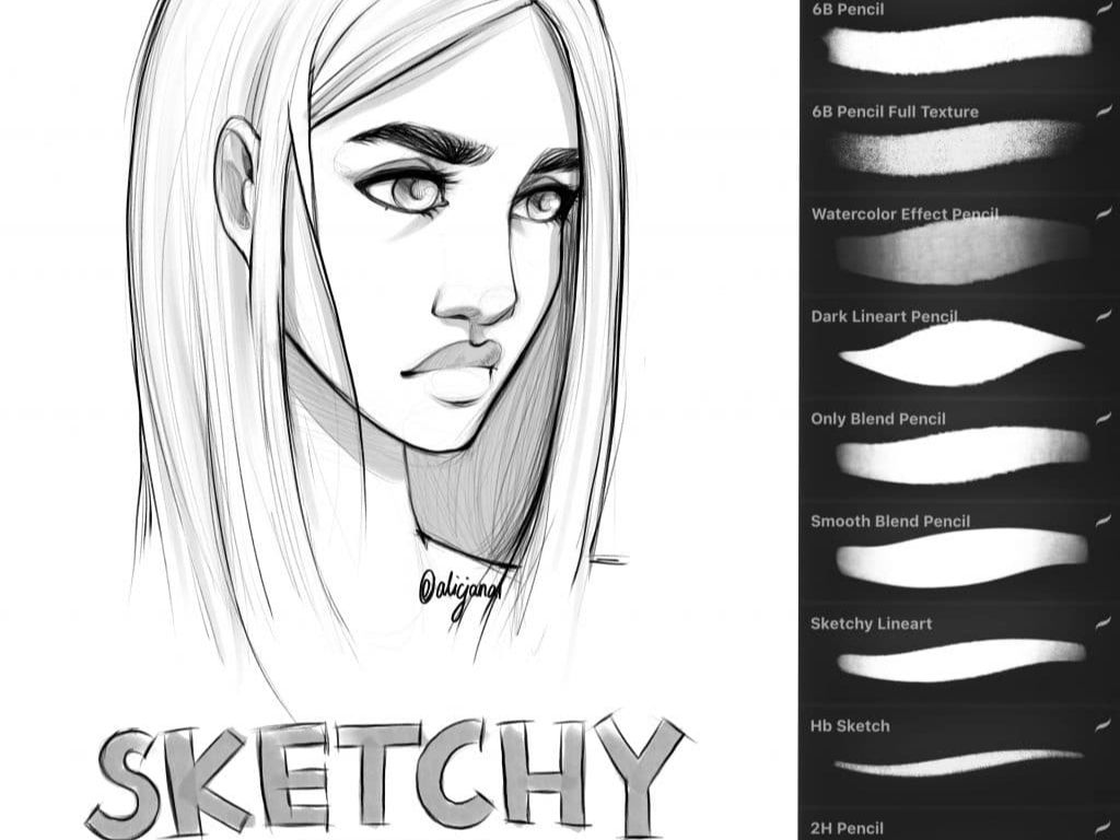 【Procreate】超好用的20款卡通漫画素描速写笔刷 人像起稿草图勾线...