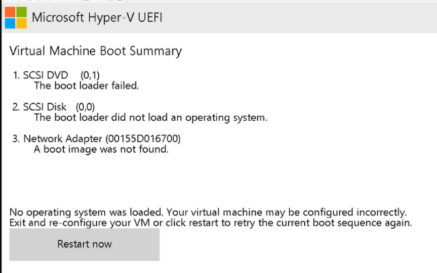 Hyper-v虚拟机安装系统无法启动的原因