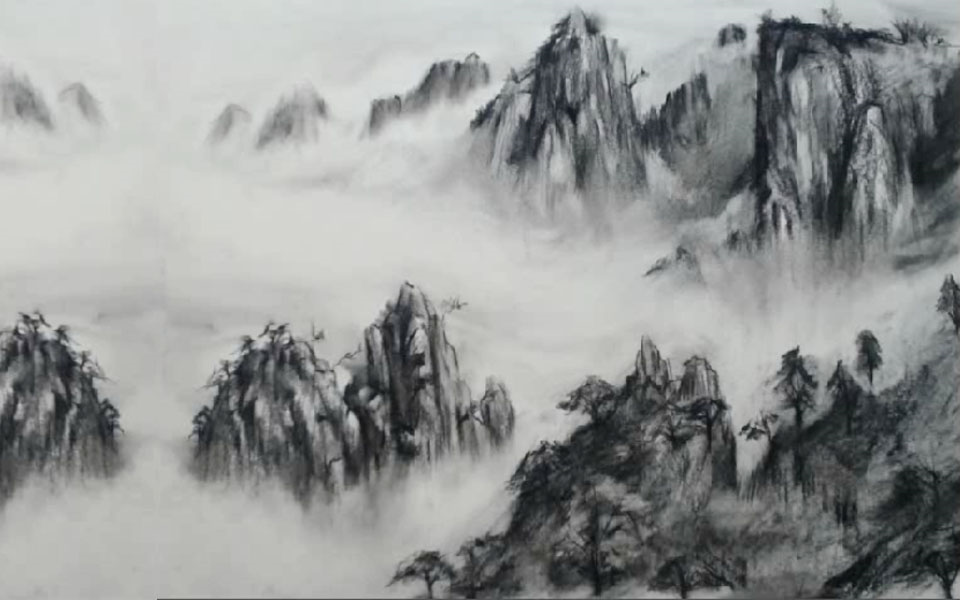 【良心教程】还在用毛笔画水墨画?美院大佬教你用炭笔画出人间仙境,...