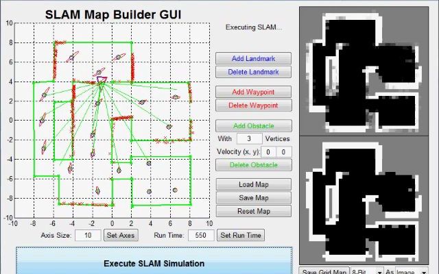 使用扩展卡尔曼滤波器在 MATLAB 中生成的 SLAM 模拟。该实现从...
