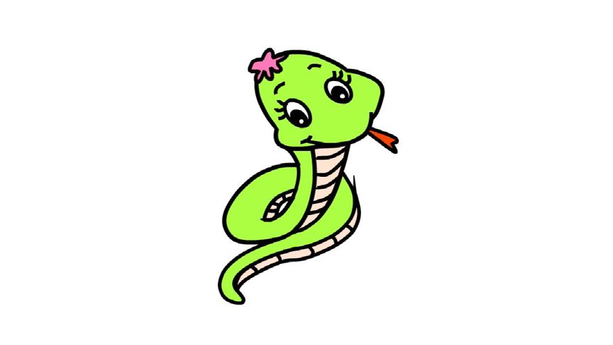 卡通青蛇简笔画教程,儿童如何画爬行动物小蛇,亲子益智绘画美术
