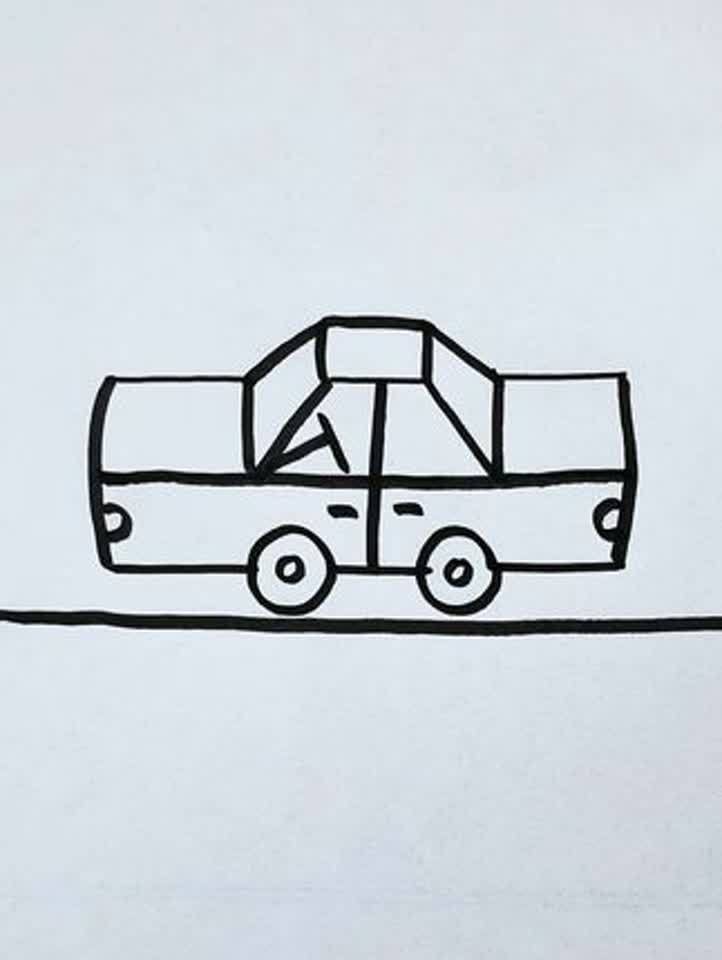 小汽车简笔画 三支笔画小汽车,超级简单,跟我学起来吧#儿童简笔画 #...