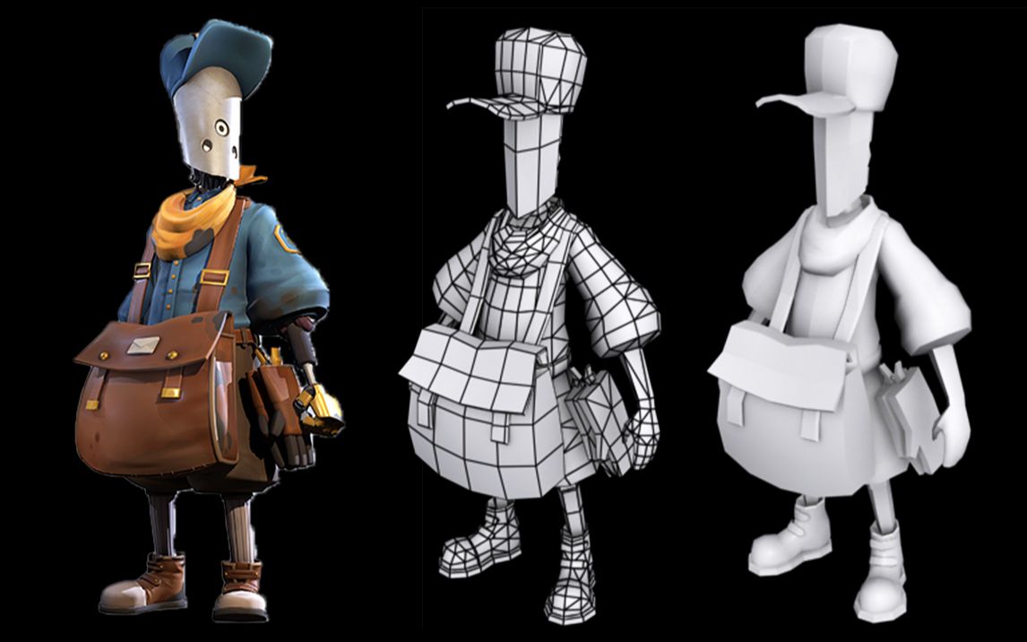 【3DMAX建模】快递员简单机器人建模渲染全流程制作,次世代模型全...