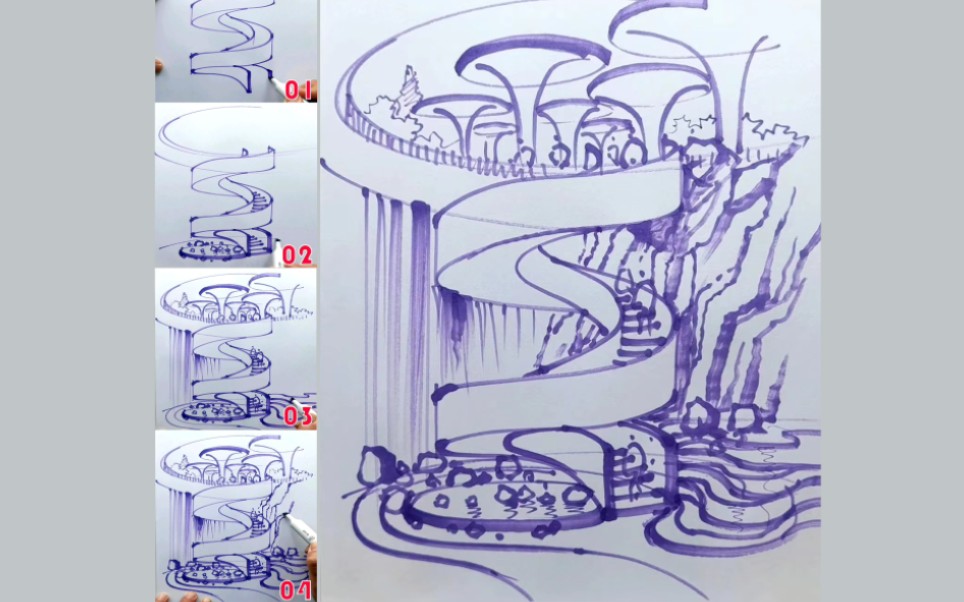 方案已定,画了两个草图,甲方选择这个继续深化设计,(山地展览馆,入口...