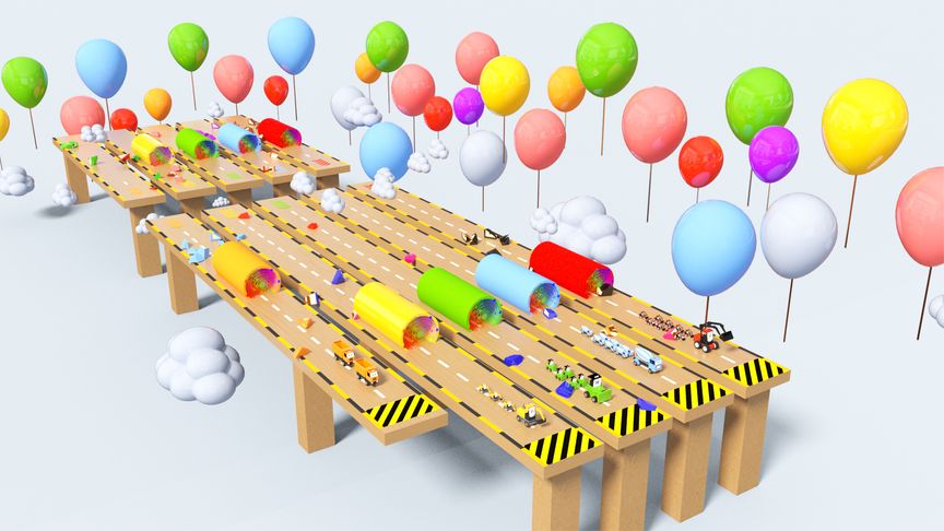 挖掘机和工程车队玩撞数字的游戏,萌车小队工程车动画片