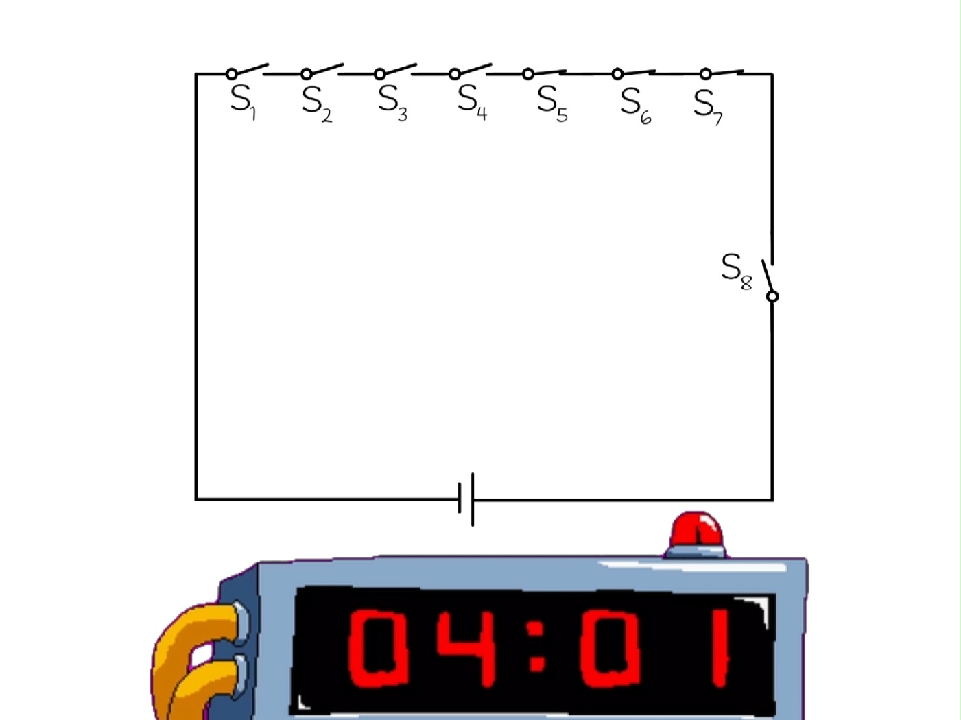255秒倒计时(电路图开关二进制和War timer,开关断开=1,开关闭合=0)