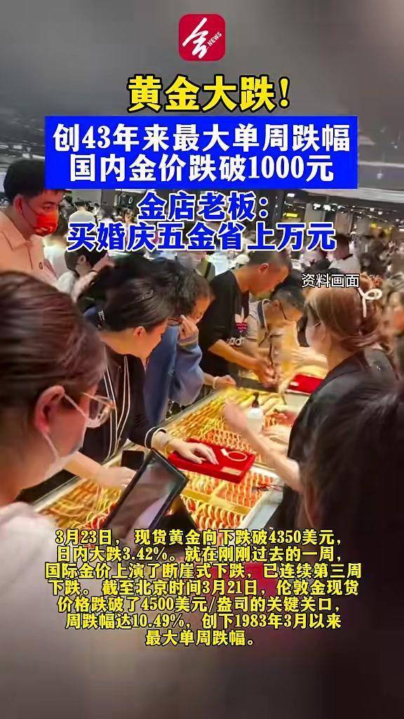 黄金大跌!创43年来最大单周跌幅,国内金价跌破1000元!金店老板:买...