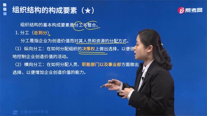 帮考网注会考试黄静老师带你熟记组织结构的构成要素有哪些?