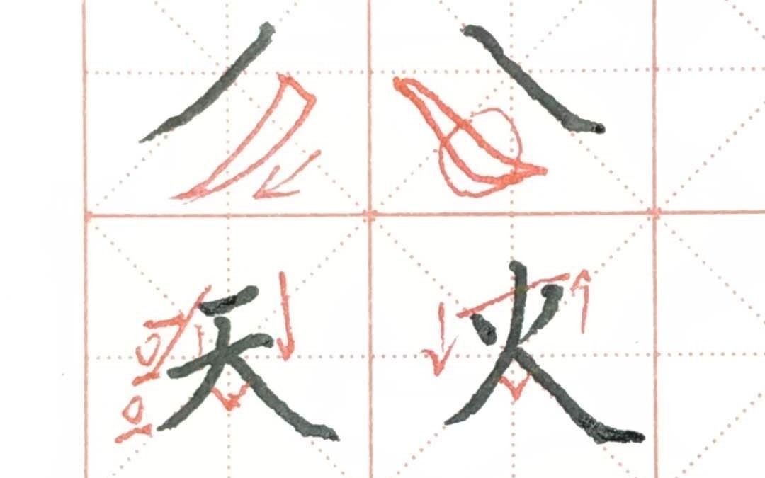 楷书,米字格中撇捺的写法