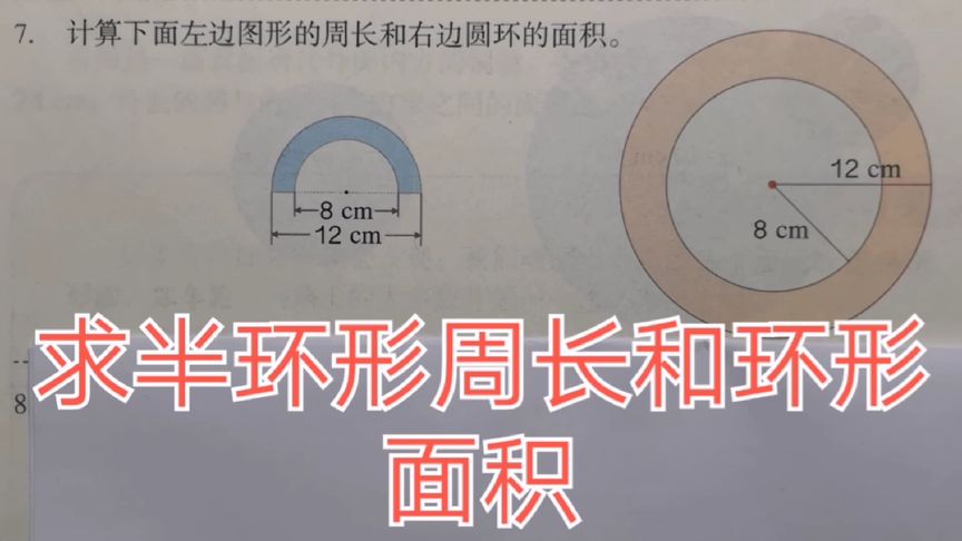 六年级数学上册《圆的面积》#求半环形周长和环形面积