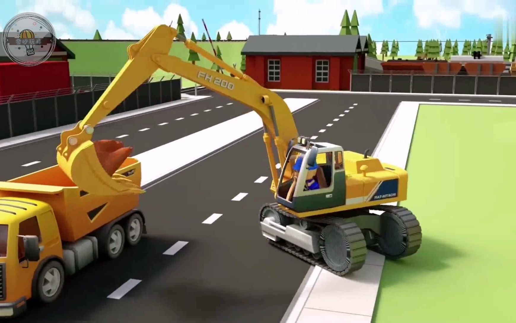 挖掘机动画片,挖掘机,翻斗车合理修建铁路