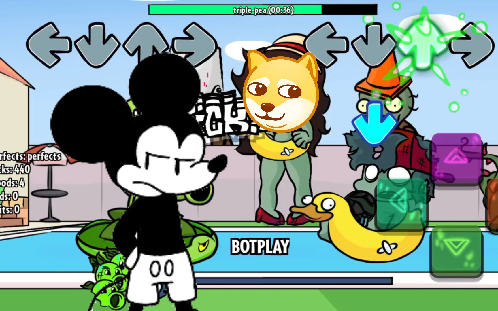 FNF优质植物大战僵尸模组3.0版botplay全流程(1)三线射手全曲目_植物...