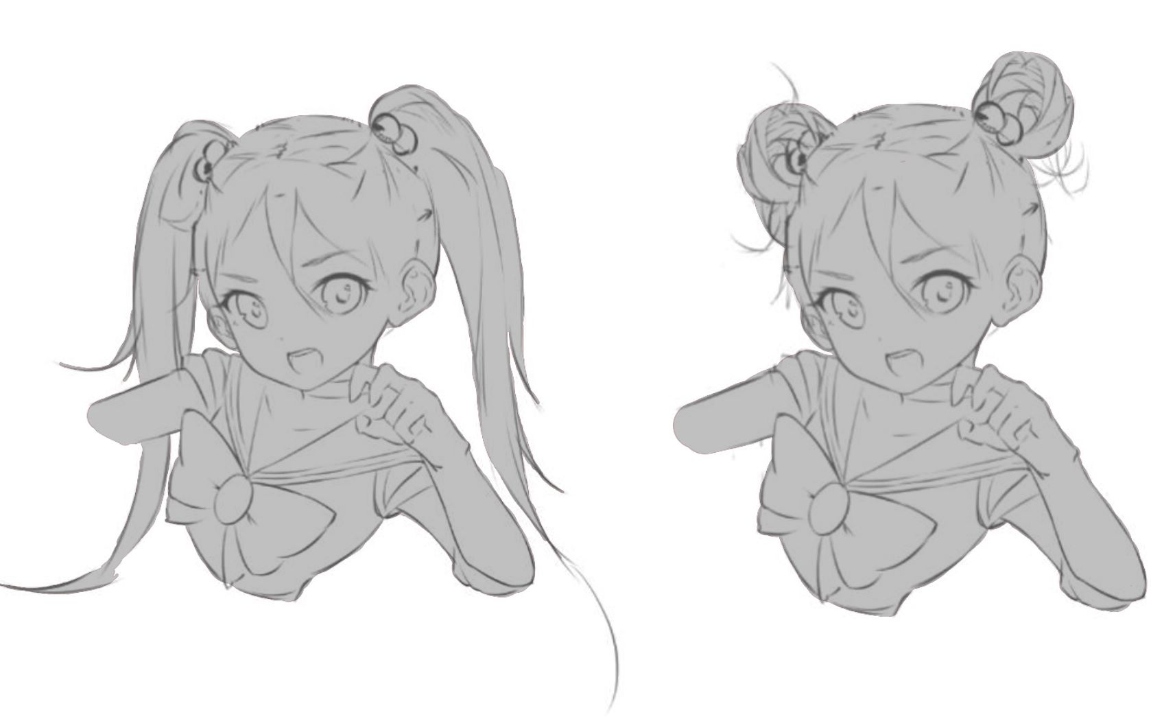 【板绘教程】马尾,丸子头头发线稿教学,让你画的人物更可爱